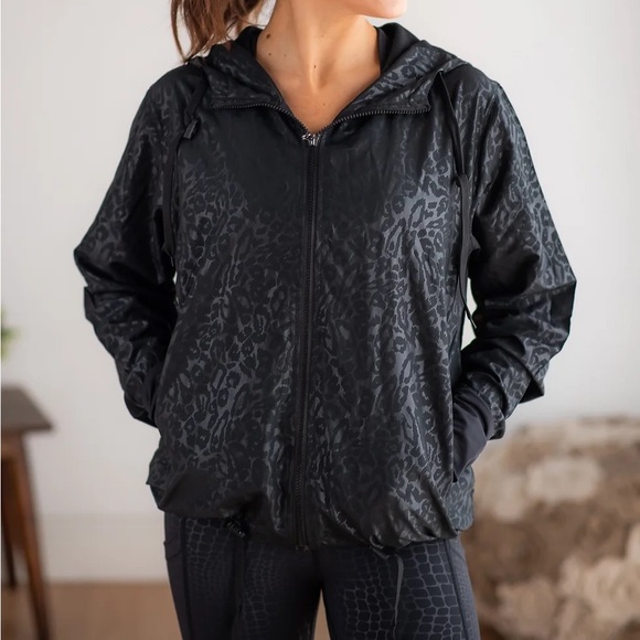 ZYIA | Jackets & Coats | Zyia Active Black Leopard Print Lightweight ...